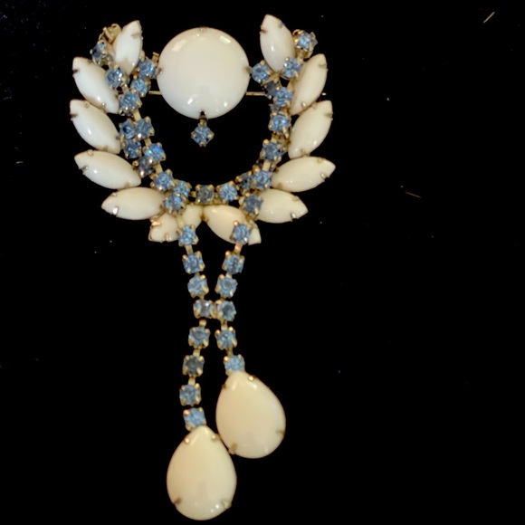 Albert Weiss | Jewelry | Vintage Art Deco Milk Glass W Blue Rhinestones ...